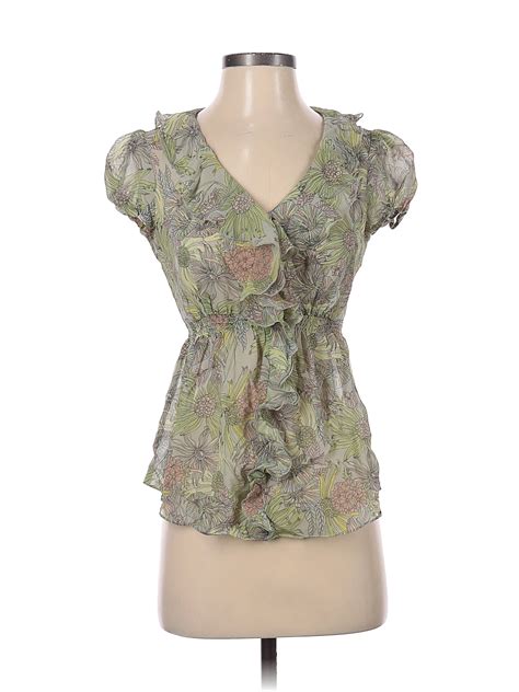 Odille 100 Silk Green Short Sleeve Silk Top Size 0 84 Off ThredUP