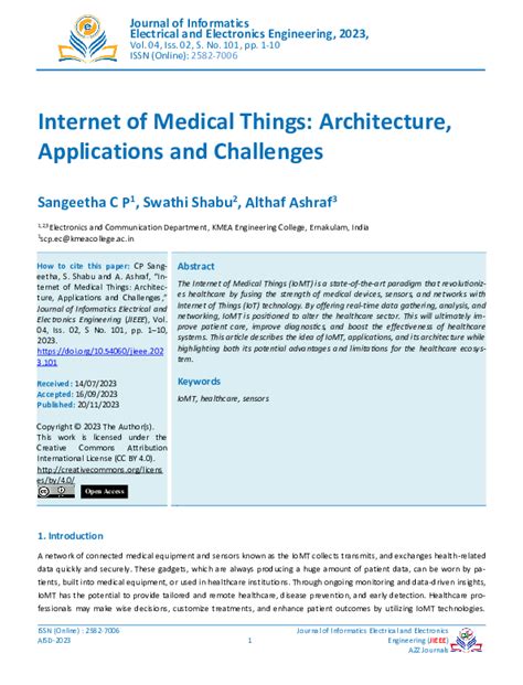 Pdf Internet Of Medical Things Architecture Applications And Challenges