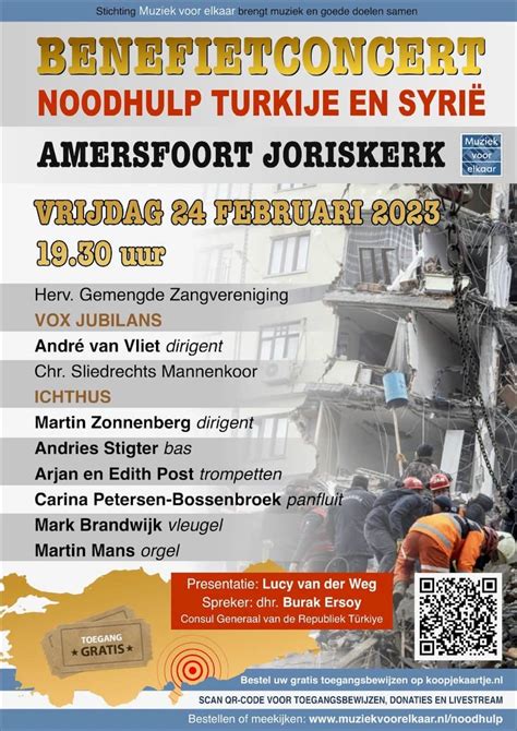 Benefietconcert Noodhulp Turkije En Syrië Joriskerk Amersfoort