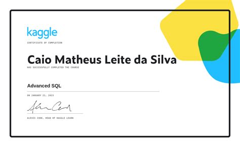 Caio Matheus Leite Da Silva Completed The Advanced Sql Course On Kaggle