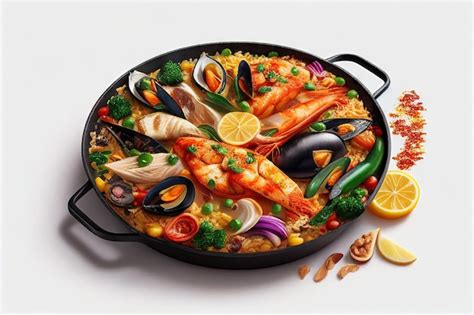 Premium Photo Seafood Paella Mussels And Shrimp Generative Ai