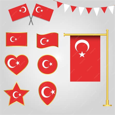 Coleção Vetorial De Emblemas E ícones Da Bandeira Da Turquia Em