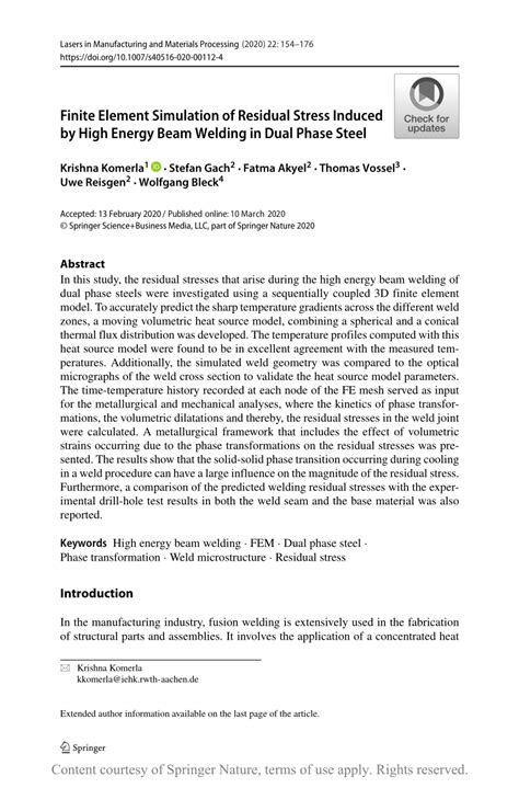 Finite Element Simulation Of Residual Stress Induced By High Energy Beam Welding In Dual Phase