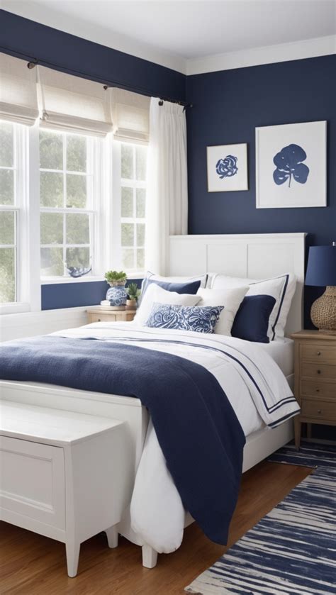 How Can I Create A Stylish Navy And White Bedroom