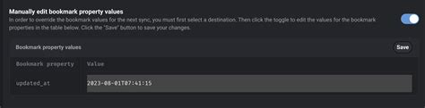bookmark property values are not updated cannot be edited manually