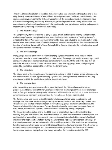 The 1911 Xinhai Revolution Pdf Qing Dynasty China