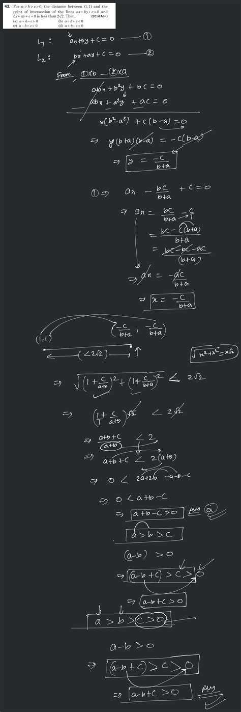 Only One Option Correct Type 1 For A B C 0 The Distance Between 1 1 A