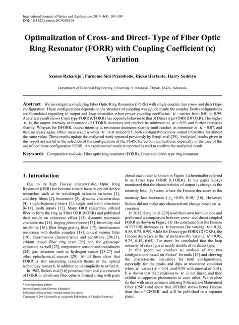 Pdf Optimalization Of Cross And Direct Type Of Fiber Optic Ring