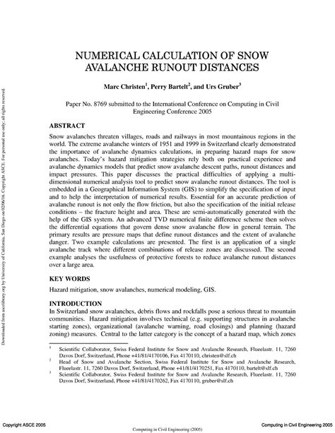 Numerical Calculation Of Snow Avalanche Runout Distances Christen Et Al NUMERICAL Studocu