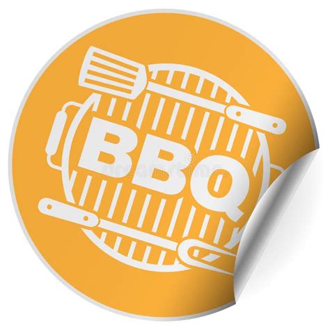 Round Barbeque BBQ Sticker Or Badge One Side Curled Up Stock Vector Illustration Of Tool