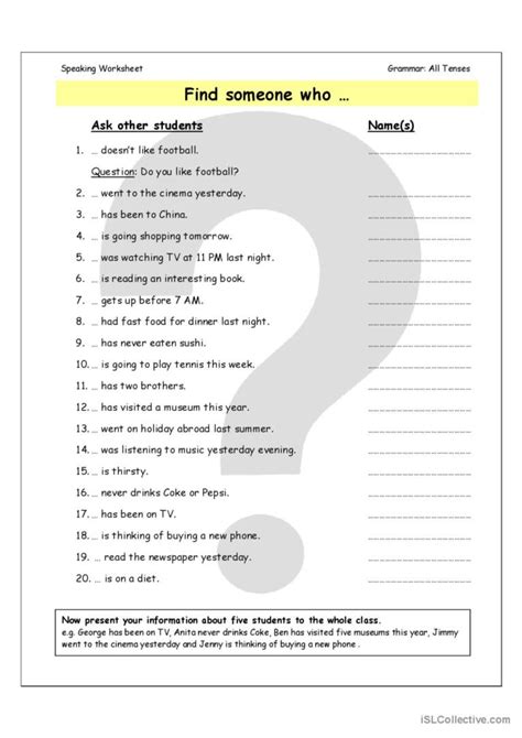 Find Someone Who All Tenses 1 Ge English ESL Worksheets Pdf Doc
