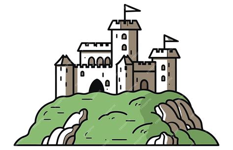 Premium Vector Medieval Castle On A Green Hill Fortified Medieval