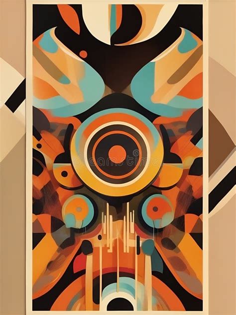A Striking Retro Futuristic Abstract Design Featuring Bold Geometric Shapes Stock Illustration
