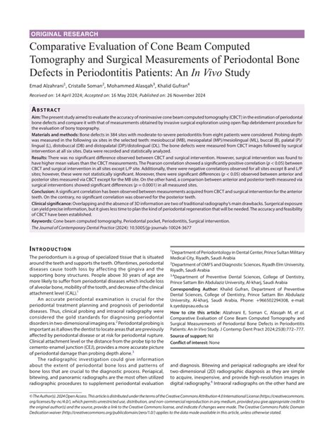 Pdf Comparative Evaluation Of Cone Beam Computed Tomography And Surgical Measurements Of