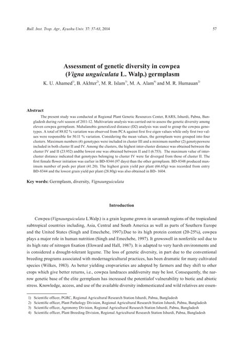 Pdf Assessment Of Genetic Diversity In Cowpea Vigna Unguiculata L