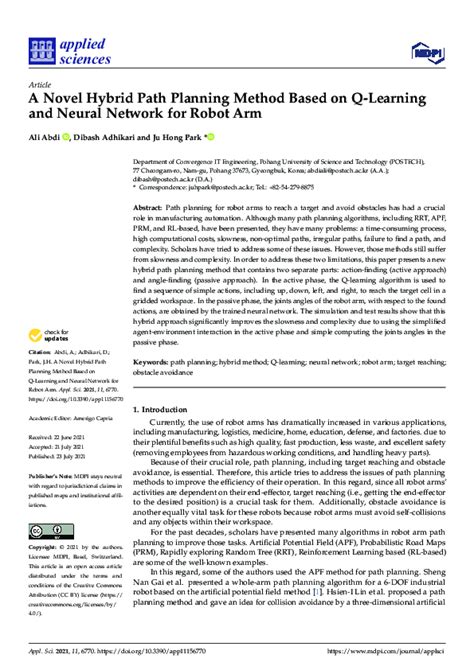 Pdf A Novel Hybrid Path Planning Method Based On Q Learning And Neural Network For Robot Arm