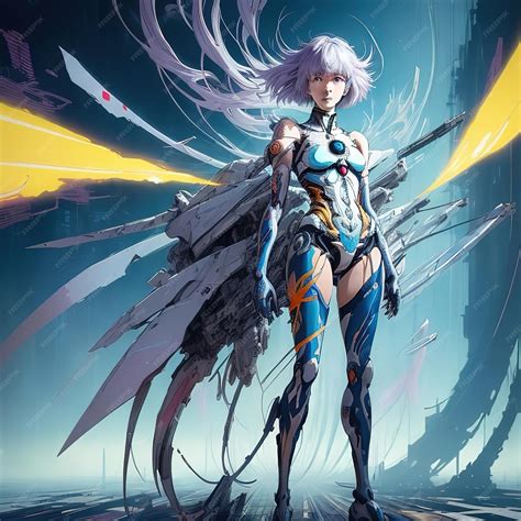 Premium Photo A Woman With White Hair And A Blue And Yellow Costume