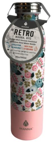 Manna Retro Water Bottle Pink Flowers 20 Oz Kroger