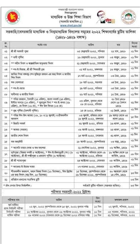 Government School And College Vacation List 2023