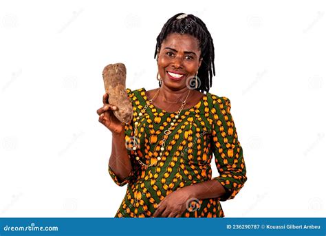 Beautiful Woman Holding A Big Yam Tuber Smiling Stock Image Image Of