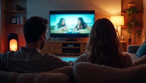 A Man And A Woman Watching A Tv With The Words Quot Two Women Quot On