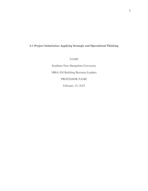 3 1 project one submission applying strategic and operational thinking