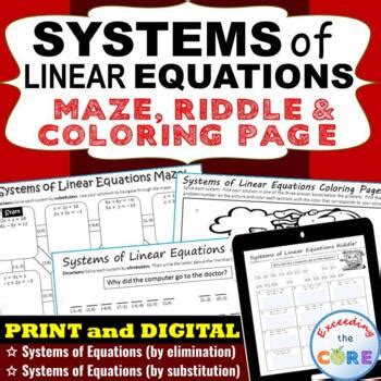 SYSTEMS OF LINEAR EQUATIONS Maze Riddle Coloring Page Print And Digital