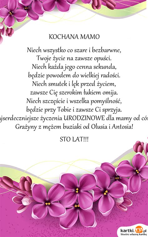 Najserdeczniejsze życzenia URODZINOWE dla mamy od córki Grażyny z mężem
