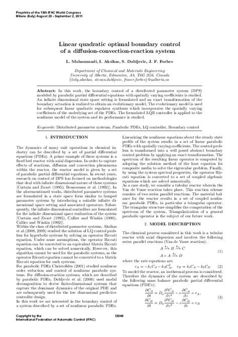 Pdf Linear Quadratic Optimal Boundary Control Of A Diffusion