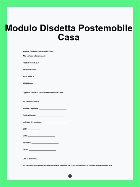 Modulo Disdetta Postemobile Casa