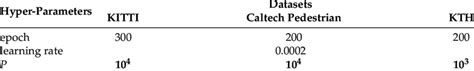 Hyper Parameters For Training Including The Training Epoch Learning
