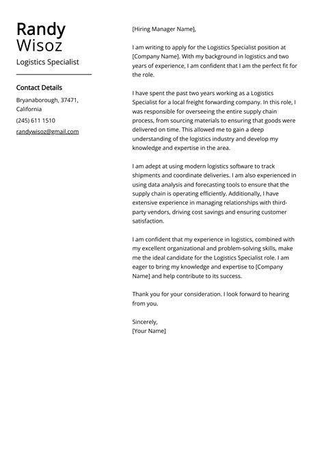 Logistics Specialist Cover Letter Job Description Sample And Guide