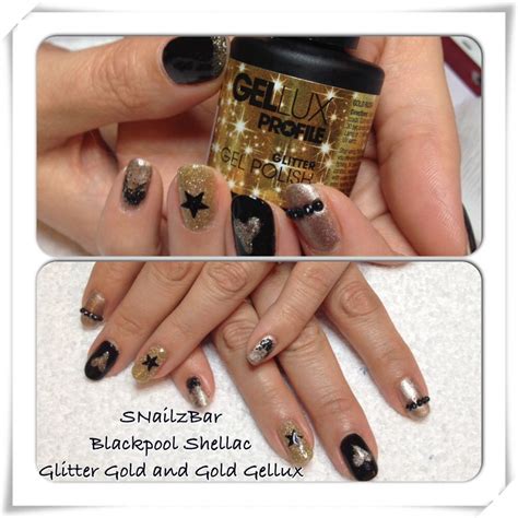 Blackpool Shellac With Metallic Gold Gellux And Glitter Gold Gellux Shellac Nails Nail
