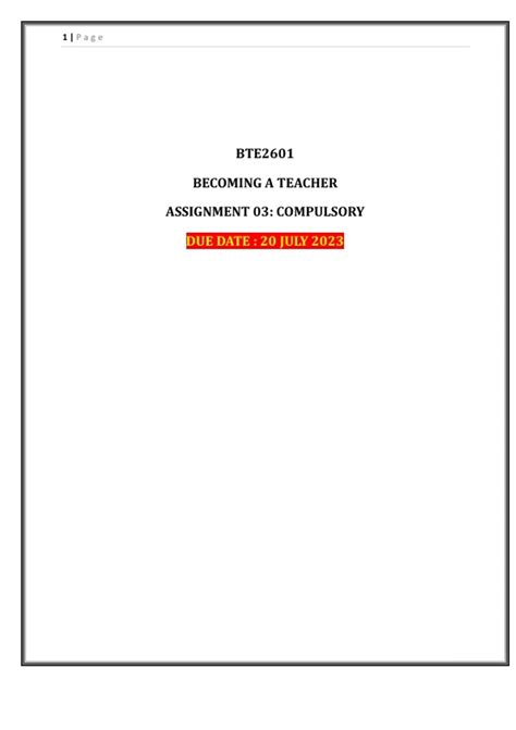 BTE Assignment Due July Pass BTE Becoming A