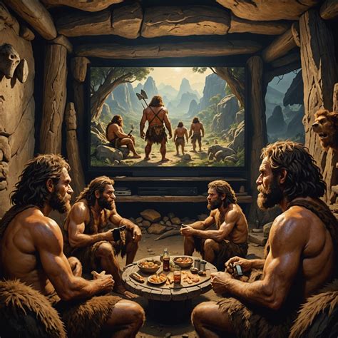 Cavemen Watching Tv Cavemen Watch Overdetailed Tv In Prehi