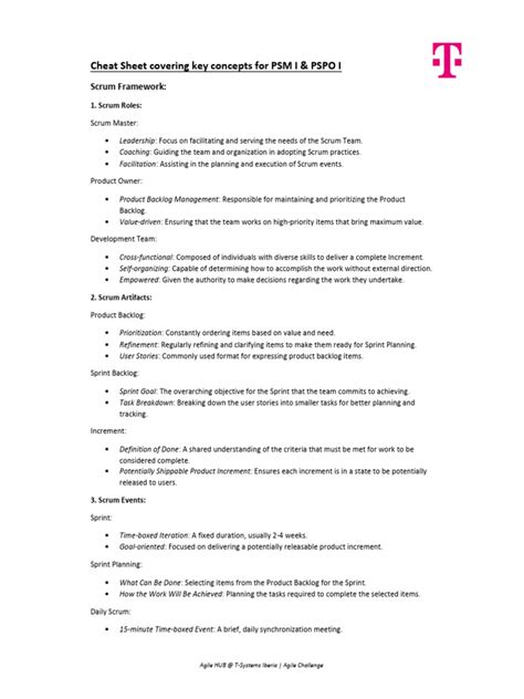 Agile Challenge Cheat Sheet Pdf Scrum Software Development Business