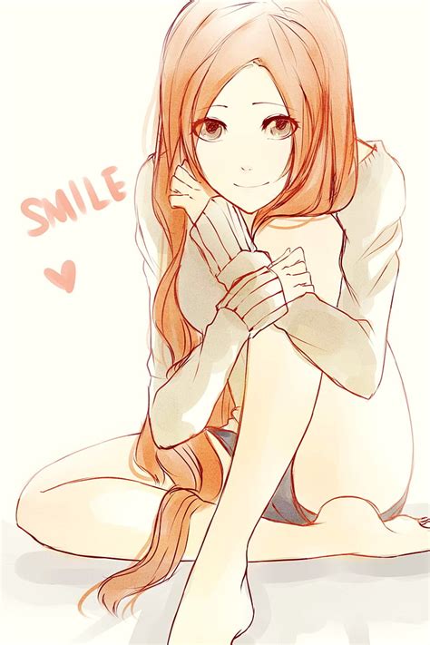 Hd Wallpaper Bleach Redheads Long Hair Inoue Orihime Smiling Sitting
