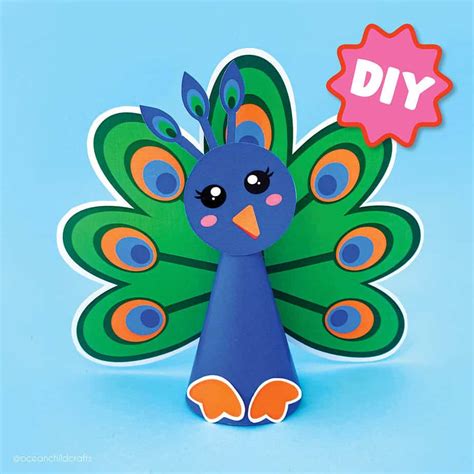 Colorful Peacock Craft Printable In Color And Coloring Page