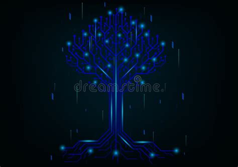 Tree Data Network Technology Blue Tone On Green Dark Background