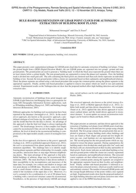 Pdf Rule Based Segmentation Of Lidar Point Cloud For Automatic Extraction Of Building Roof Planes