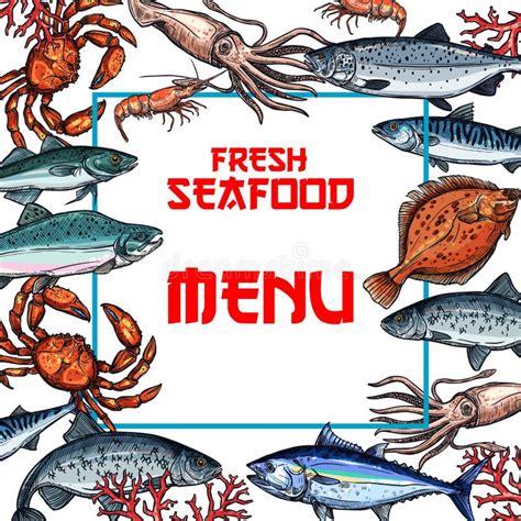 Mariscos Plantilla Del Menú Stock de ilustración Ilustración de menú fondo