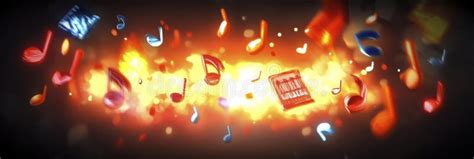 Musical Notes And Sheet Music Amid Fiery Explosion Stock Illustration Illustration Of