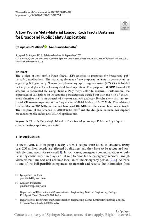A Low Profile Meta Material Loaded Koch Fractal Antenna For Broadband