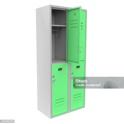 문을 열고 녹색 금속 사물함 2 층 구획 흰색 배경에서 격리된 3d 렌더링 그림 사물함에 대한 스톡 사진 및 기타 이미지 사물함 학교 건물 학교 체육관 Istock