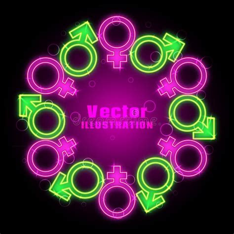 Circle Of Neon Signs Of Venus And Mars Sex Symbols Gender Icons Male And Female Sex Symbol