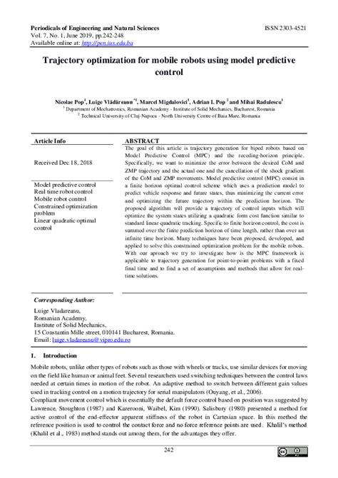Pdf Trajectory Optimization For Mobile Robots Using Model Predictive Control