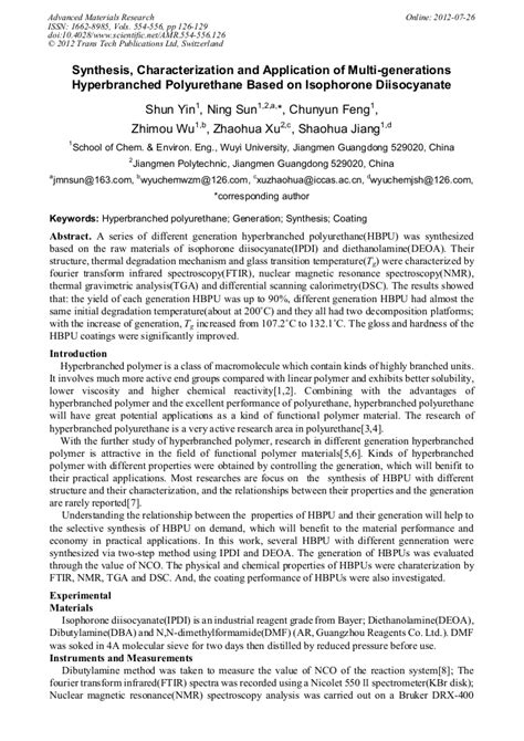 Synthesis Characterization And Application Of Multi Generations Hyperbranched Polyurethane
