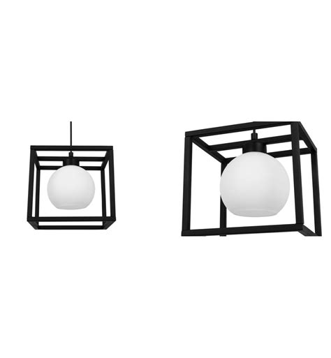 Lampa wisząca szklany mleczny klosz w kształcie kuli czarna metalowa