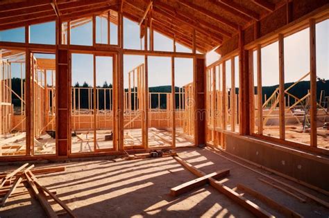 Construction Of New Residential House Building Framework Work Site Stock Illustration