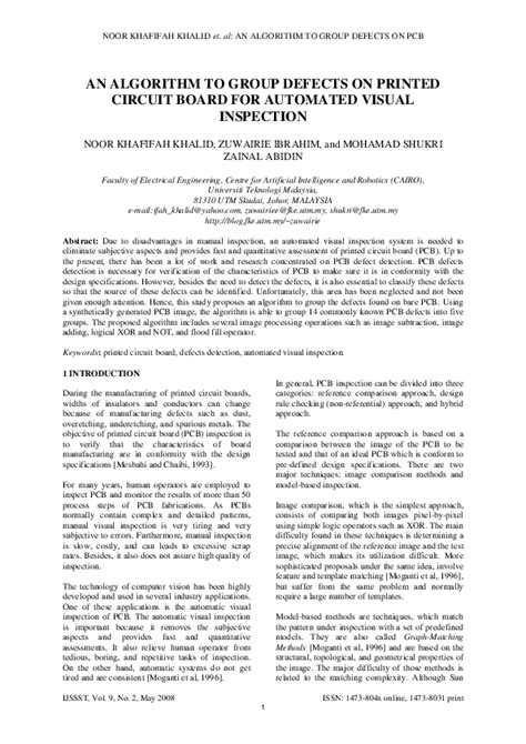 Pdf An Algorithm To Group Defects On Printed Circuit Board For